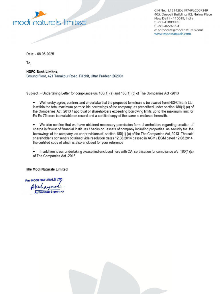 Undertaking For Sec 180 1 (A) and (C) - DOC25CUS0094252-0002 | PDF