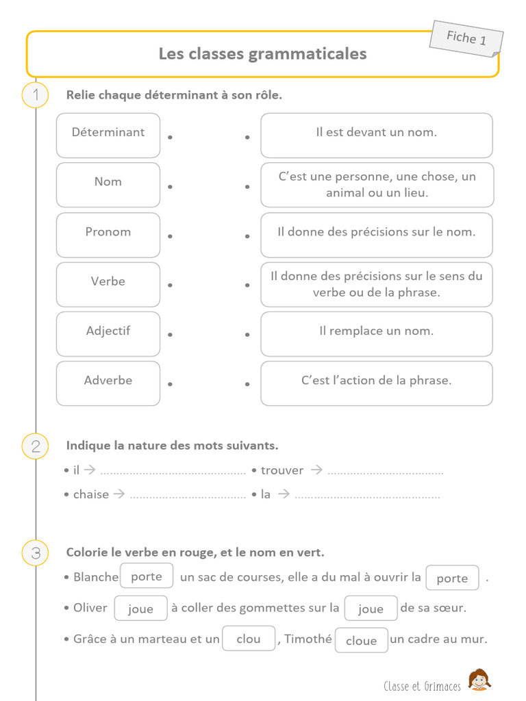 Exercices sur les classes grammaticales | PDF | Nature (grammaire) | Phrase