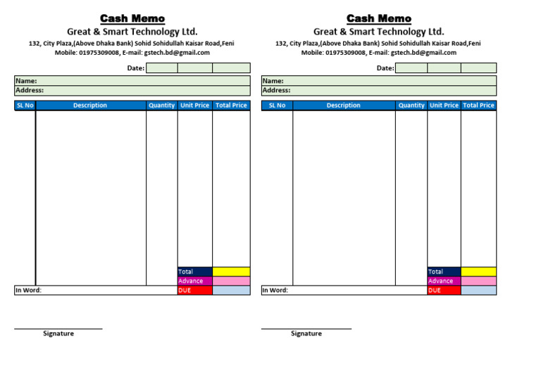 Cash Memo Template for Transactions | PDF