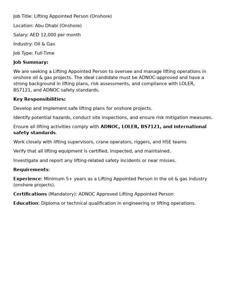 Lifting Supervisor - Adnoc Approved | PDF