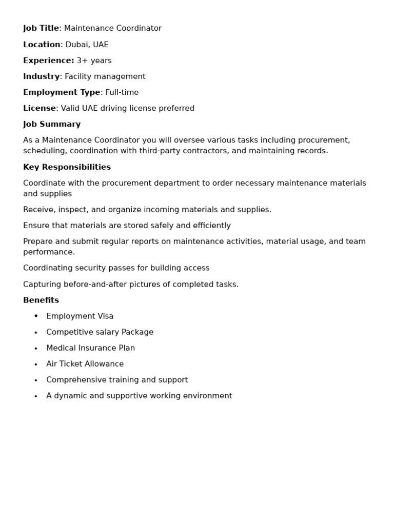 Maintenance Coordinator | PDF