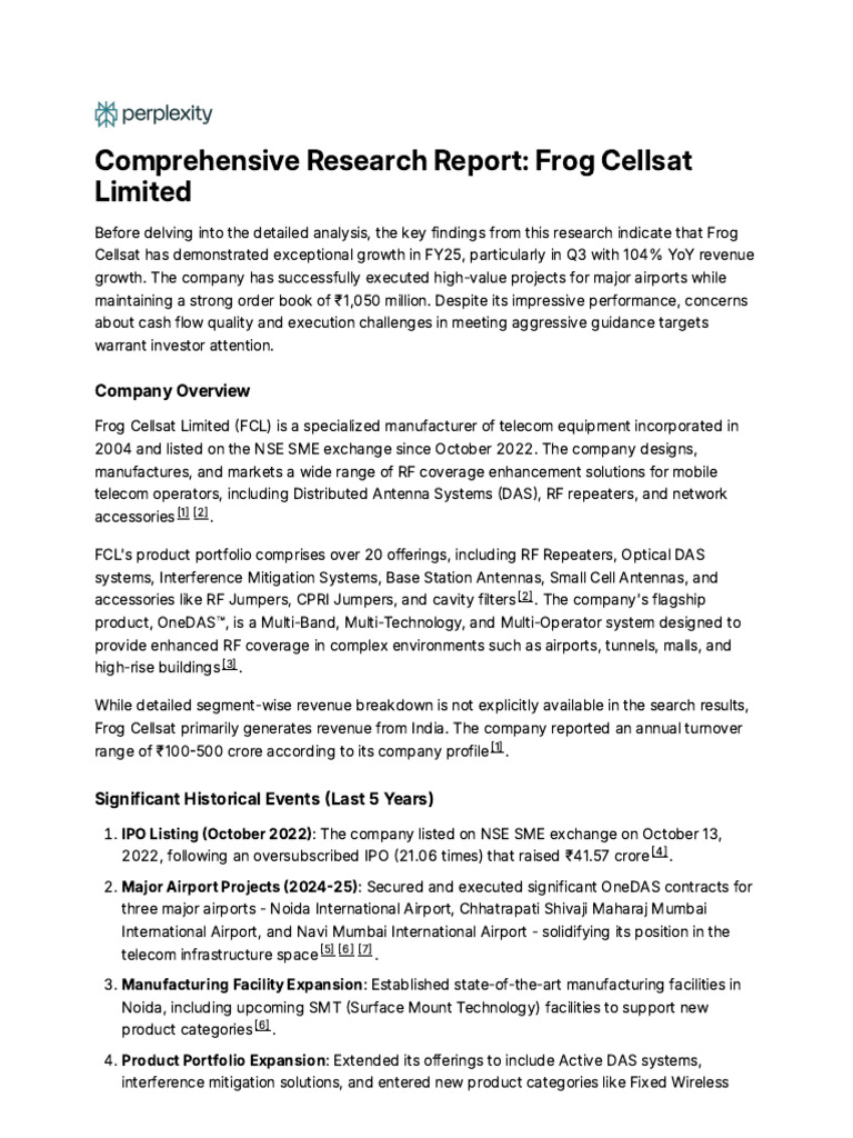 Comprehensive Research Report On Frog Cellsat | PDF | Price–Earnings ...