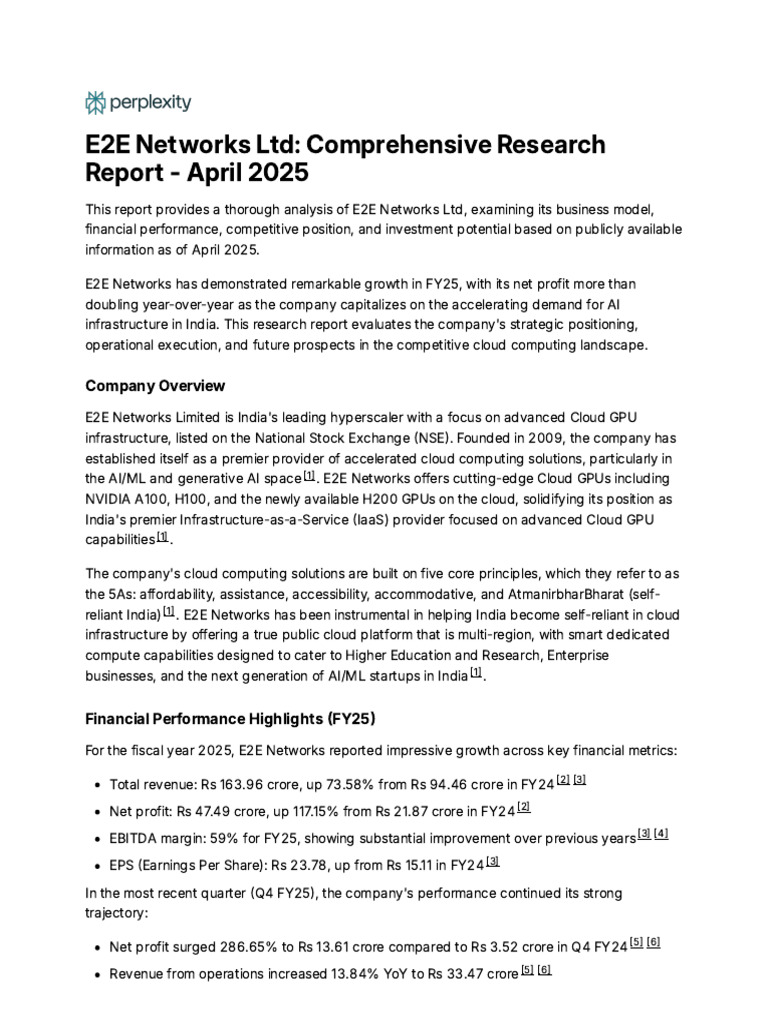 E2E Networks FY25 Performance Analysis | PDF | Price–Earnings Ratio ...