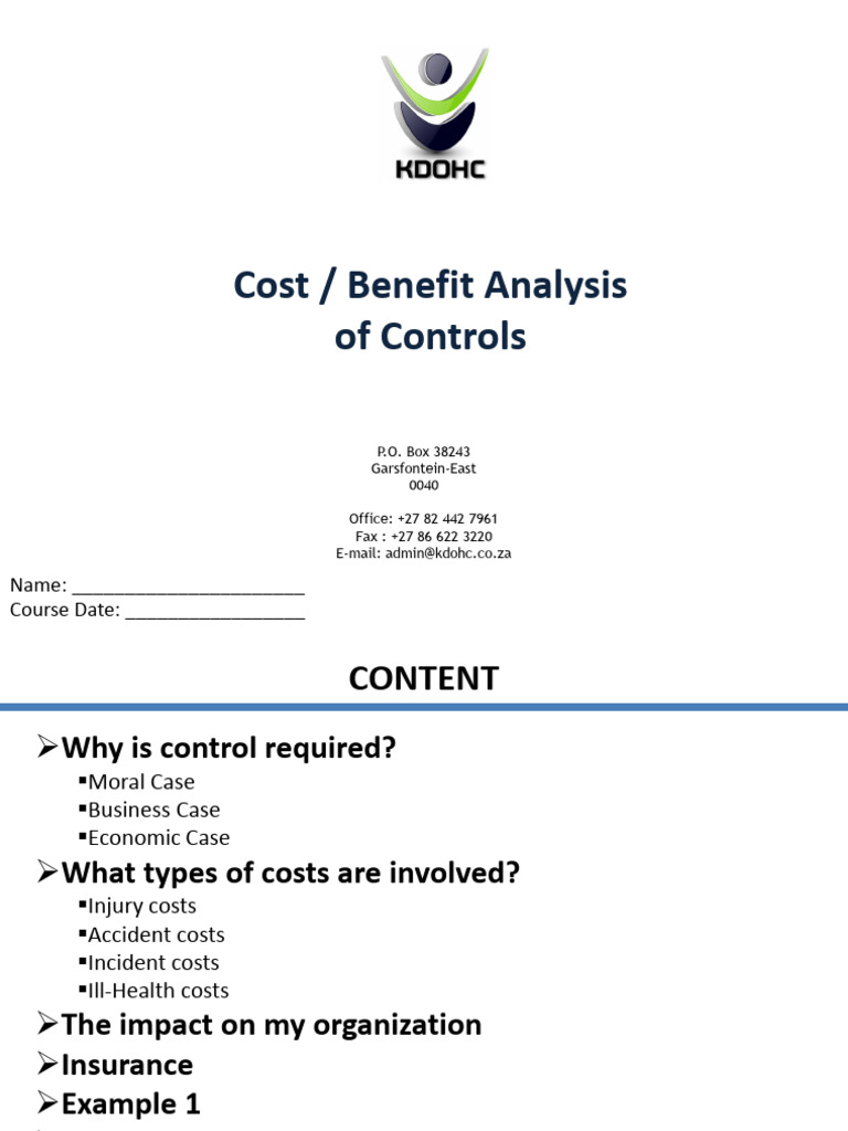 Cost-Benefit Analysis of Safety Controls | PDF | Insurance ...