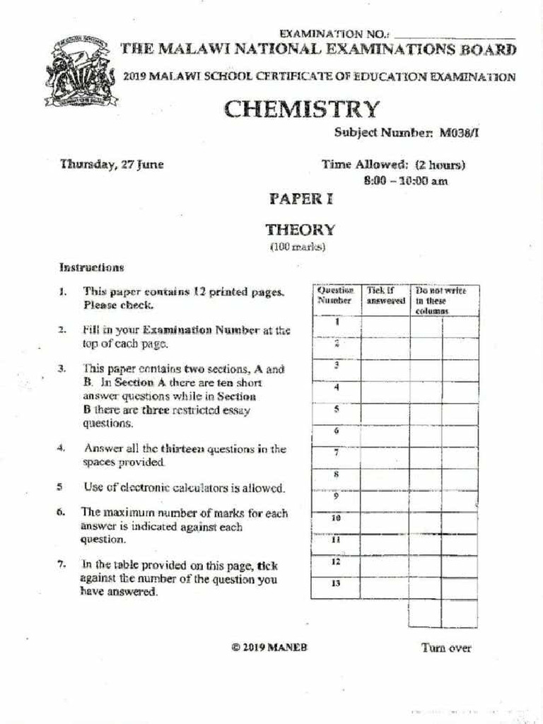 2019 Chemistry Paper 1 | PDF