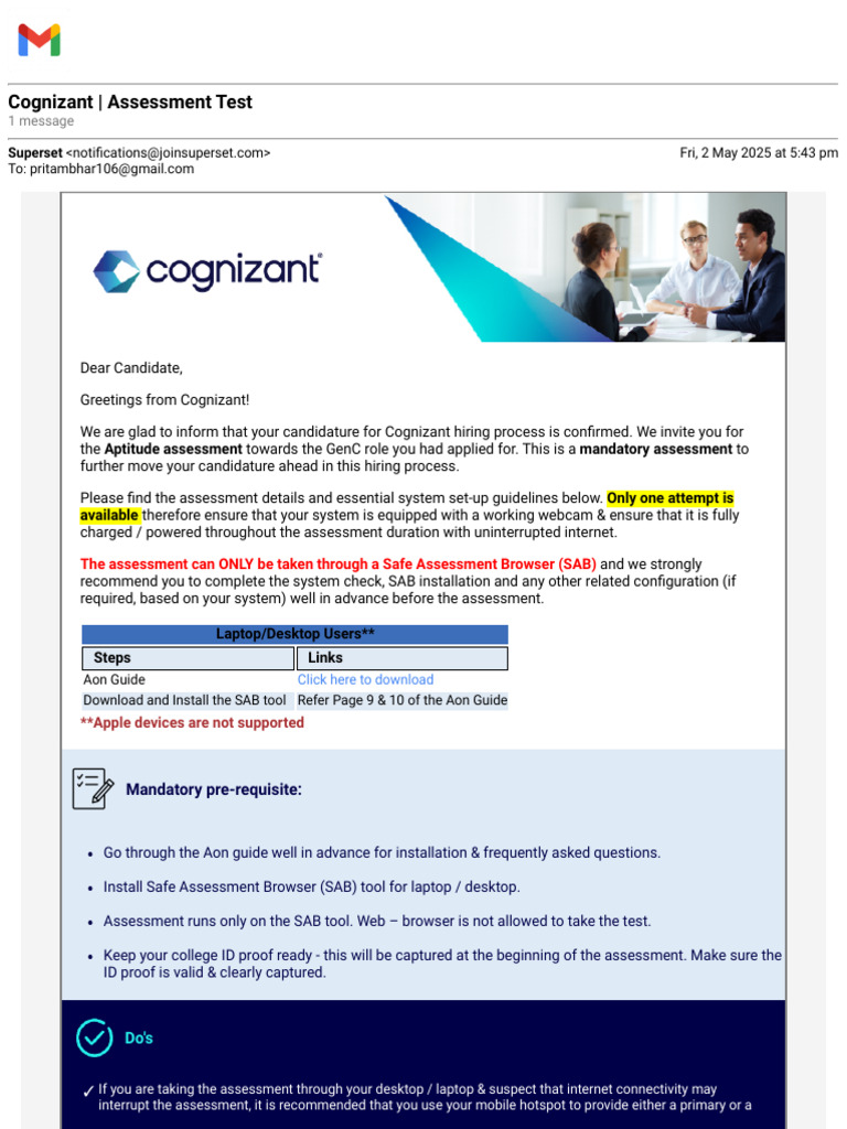 Gmail - Cognizant - Assessment Test | PDF | Camera | Cyberspace