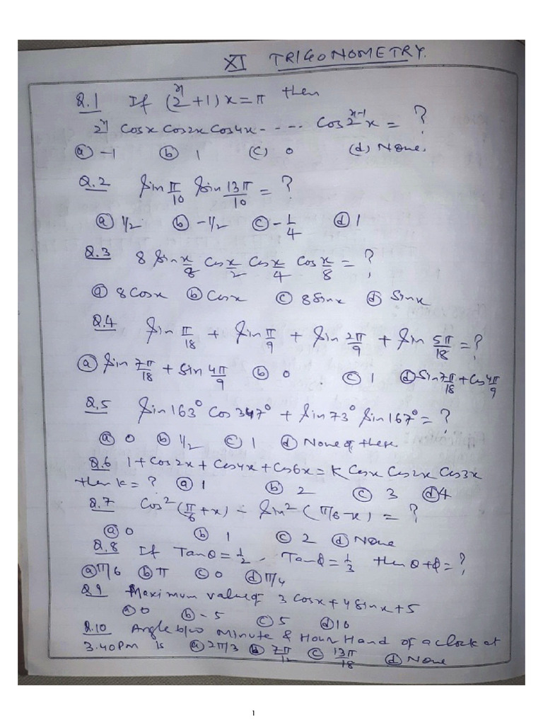 11th Trigonometry | PDF