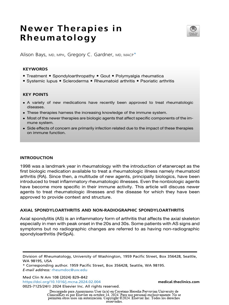 Newer Therapies in Rheumatology | PDF | Psoriasis | Medical Specialties