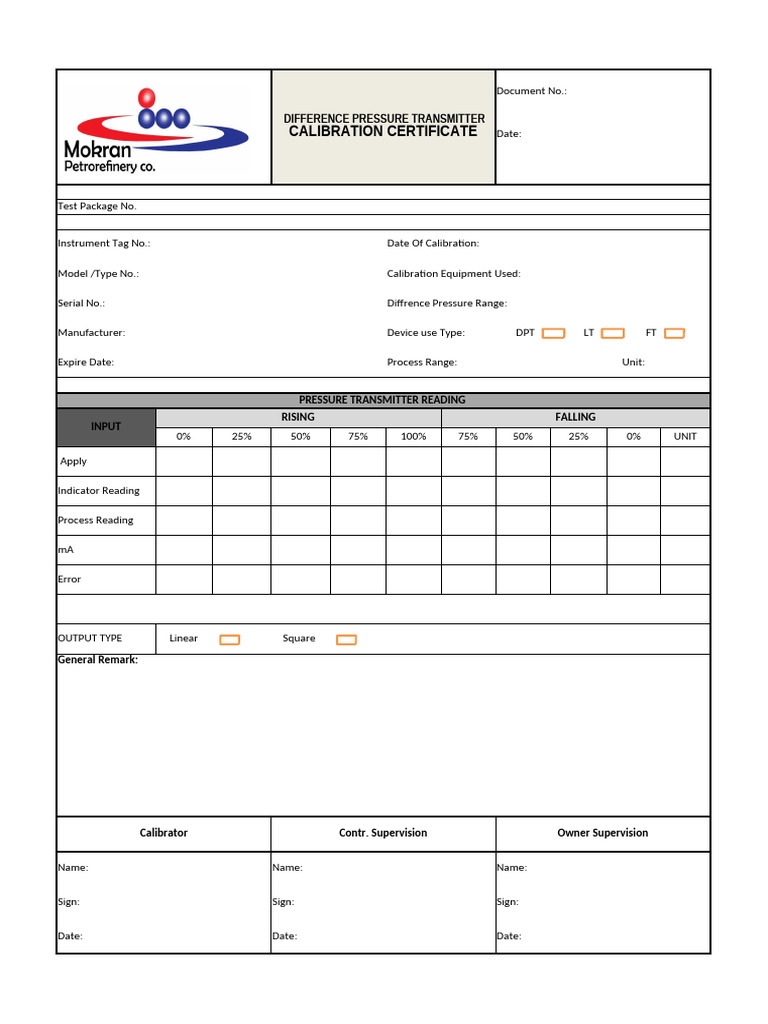 Calibration Form-DP TRANSMITTERS | PDF