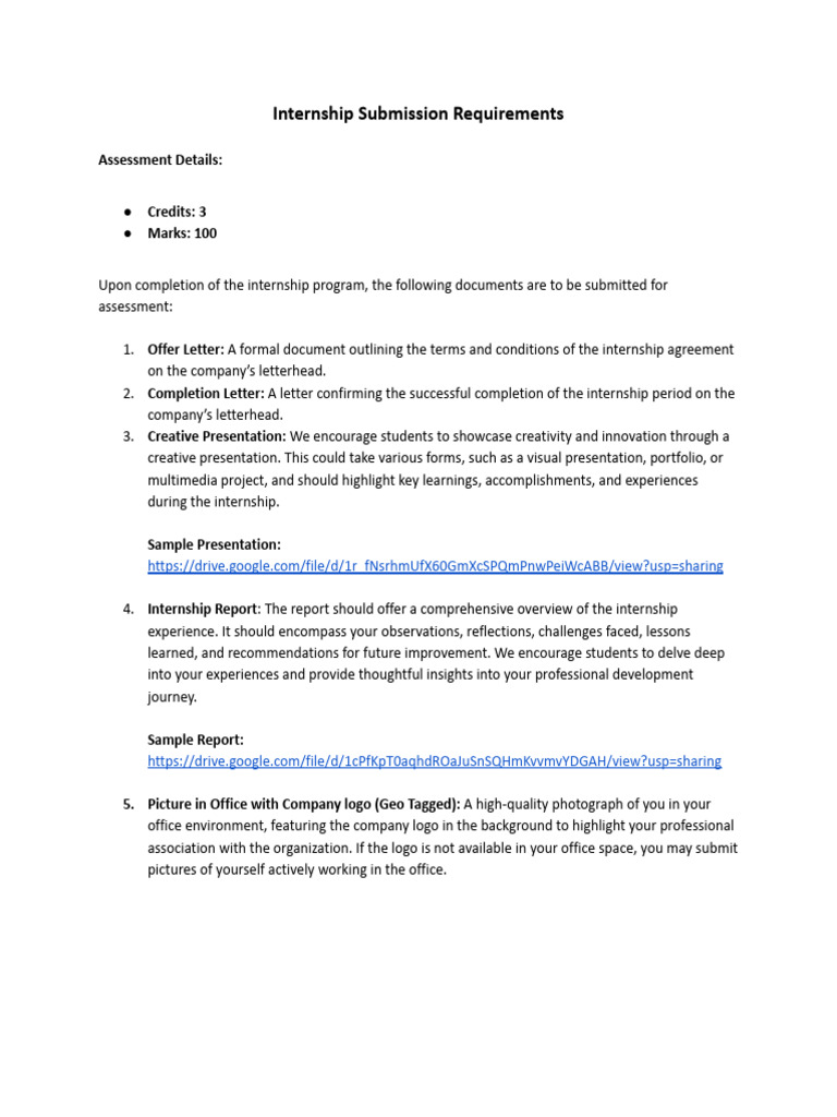 Internship Submission Guidelines and Requirements | PDF