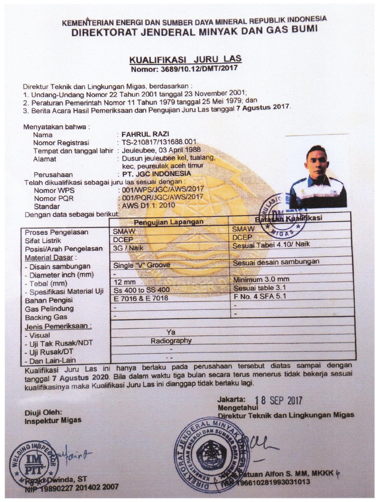 Sertifikat LAS Fahrul Razi | PDF