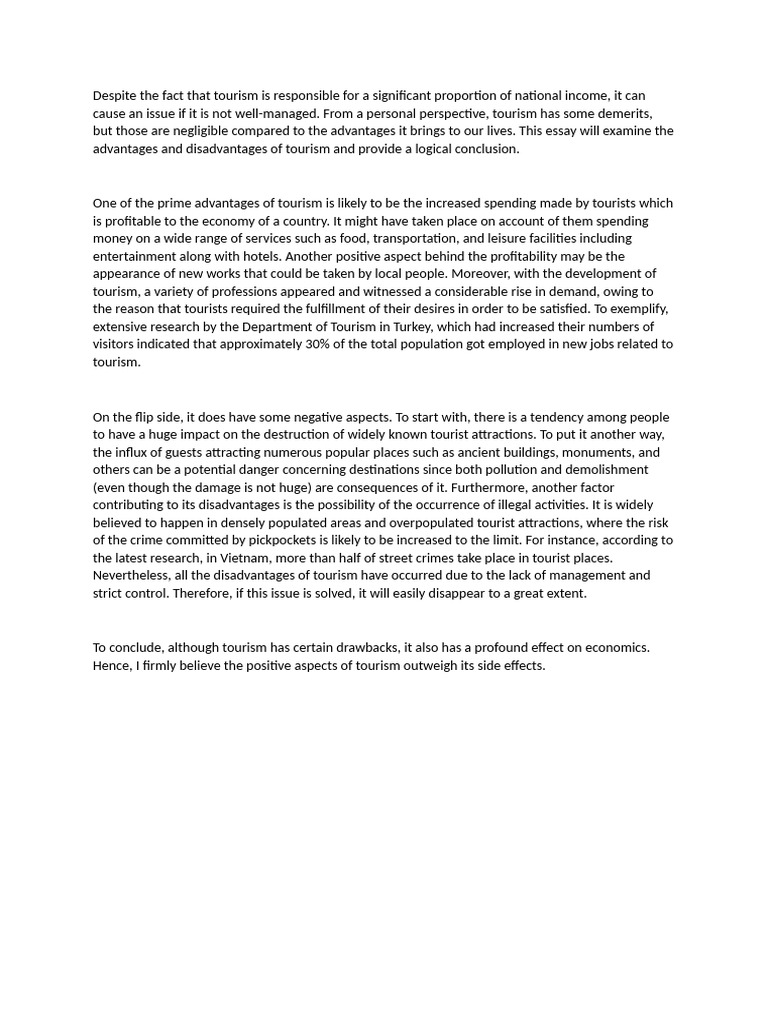 Advantage Disadvantage Essay | PDF | Tourism | Economies