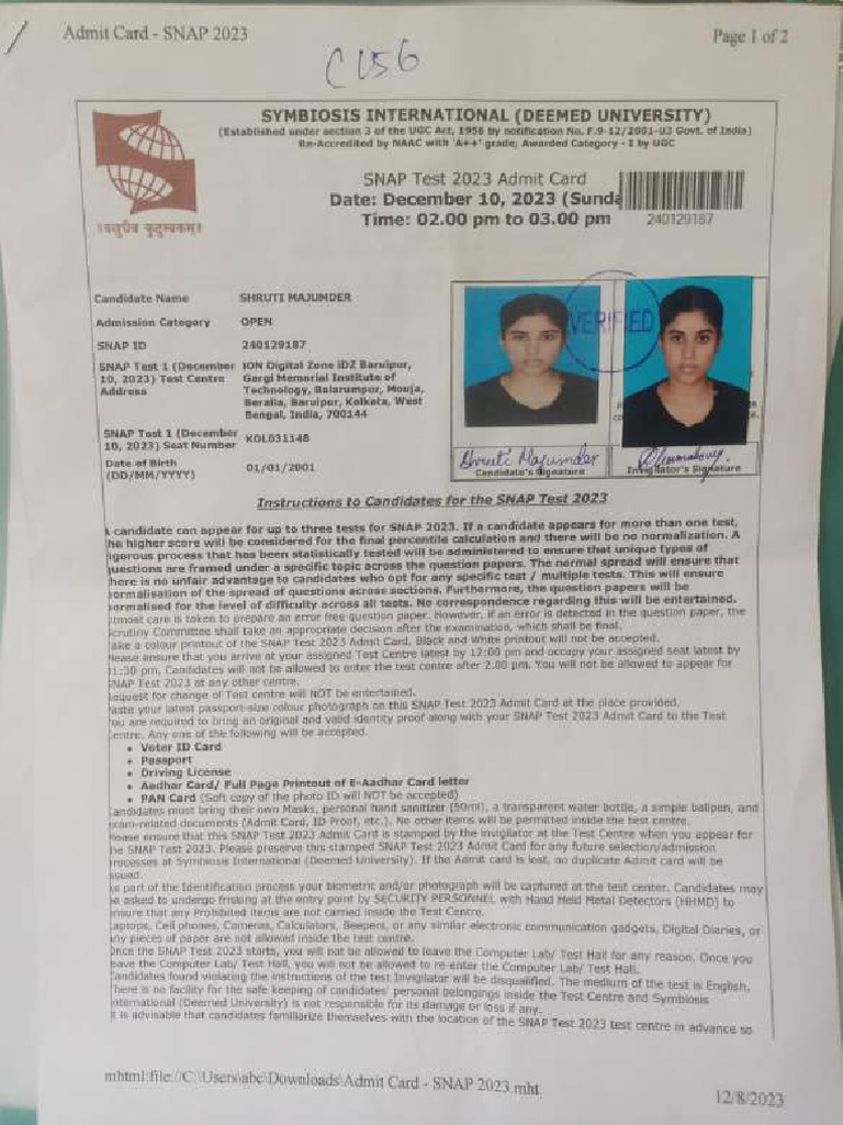 Snap Admit Cards - Merged - Compressed | PDF | Identity Document | Applications Of Cryptography