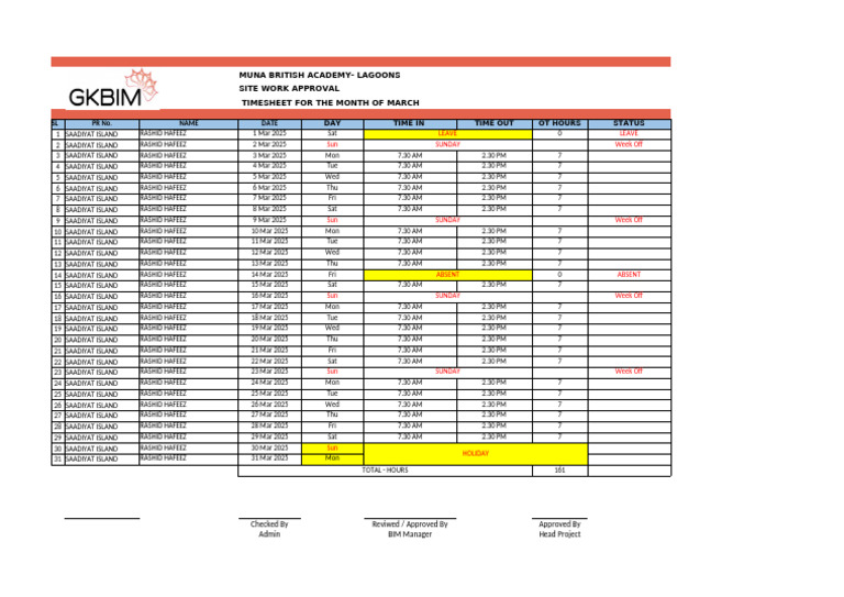 GKBIM Timesheet - March | PDF