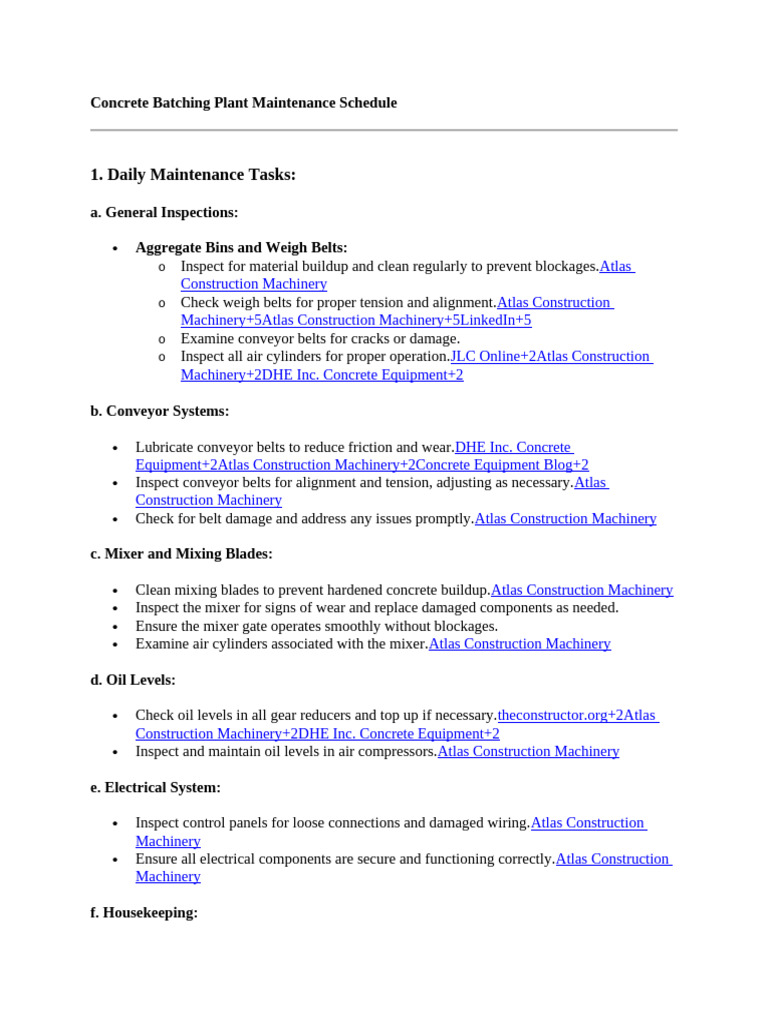 OTHER Batching Plant Maintenance Schedule | PDF | Concrete | Machines