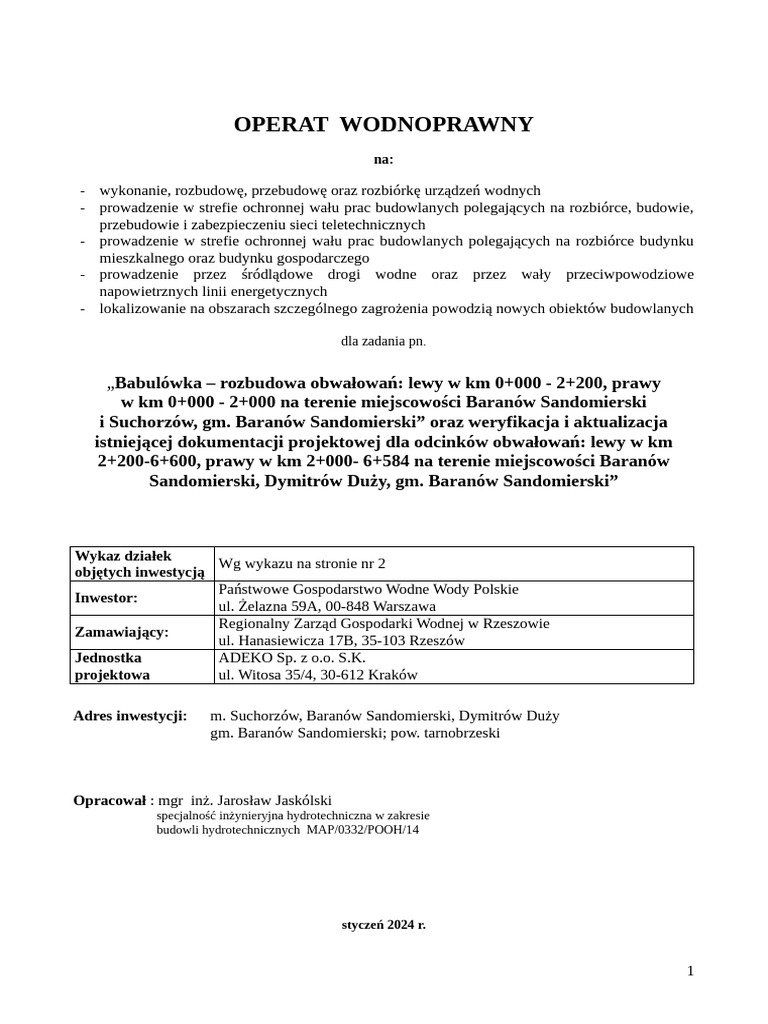24 - Styczeń 2024 - Operat Wodnoprawny - Babulówka 2 - Kopia | PDF