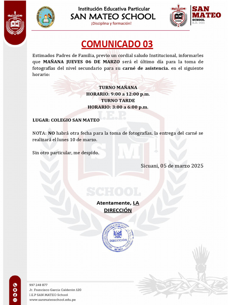 COMUNICADO SECUNDARIA N° 03 | PDF