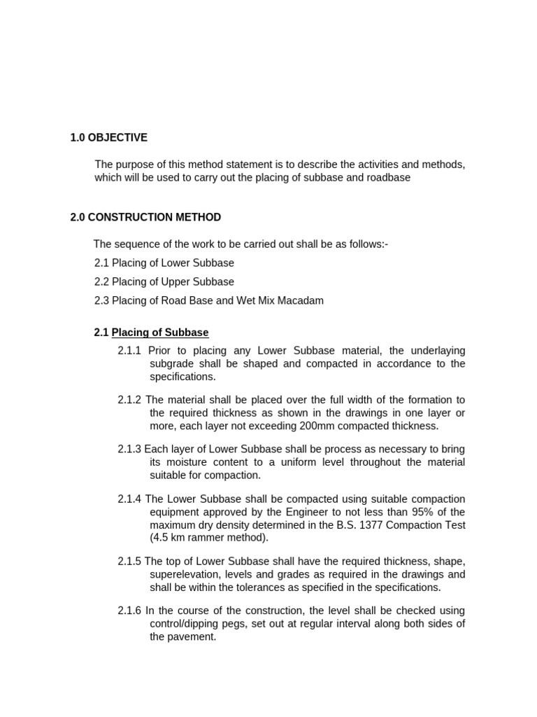 Roadbase Construction Method Statement | PDF | Road Surface | Road
