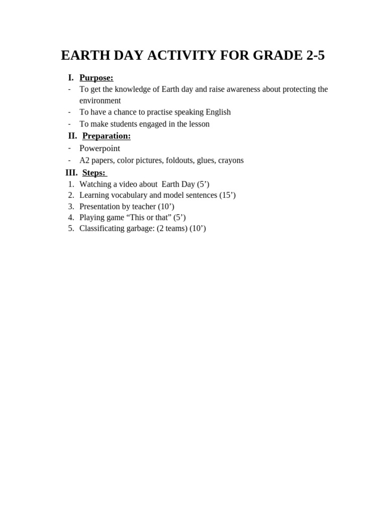 Earth Day Activities for Grades 2-5 | PDF