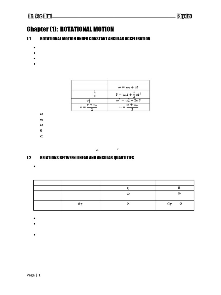 GR 12 Chapter 1 Summary | PDF | Acceleration | Rotation Around A Fixed Axis