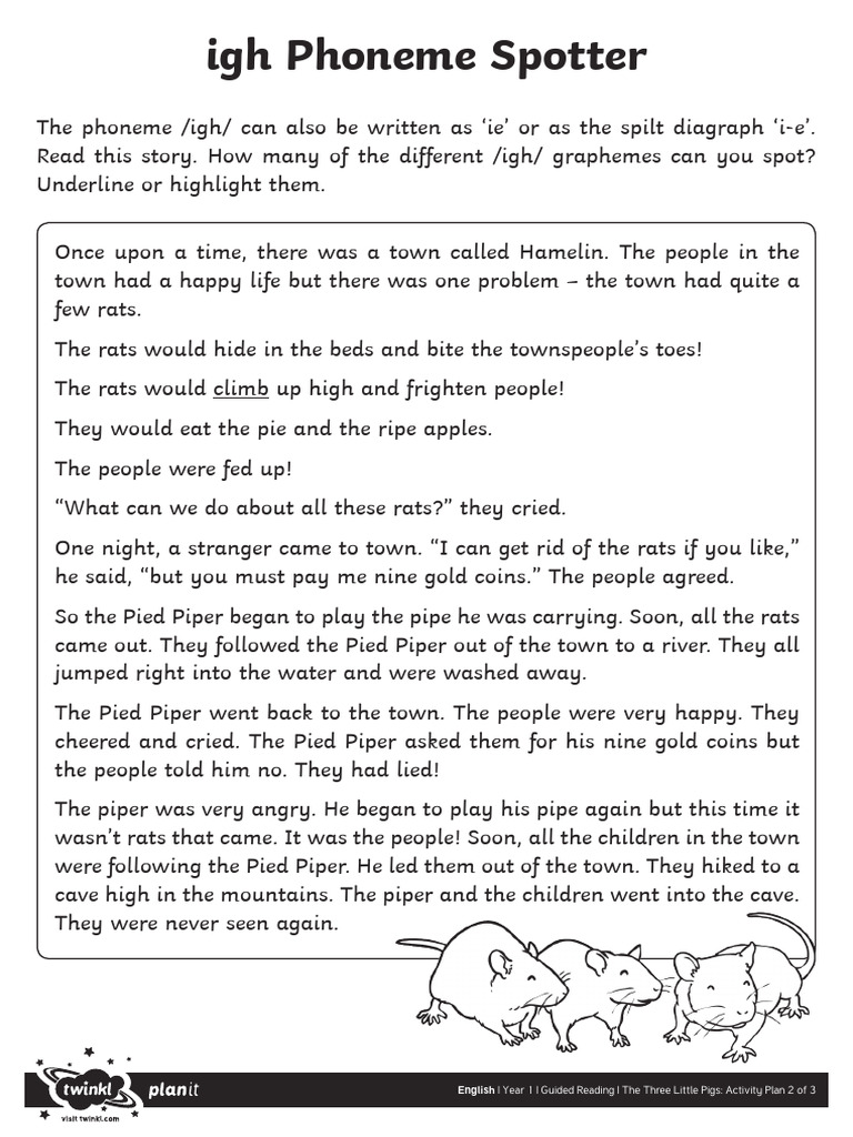 igh Phoneme Spotter Activity Sheet | PDF