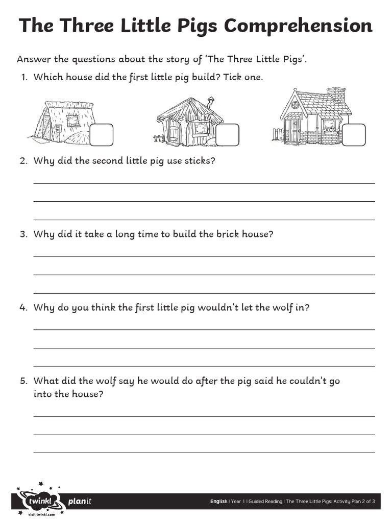 The Three Little Pigs Comprehension Activity Sheet | PDF