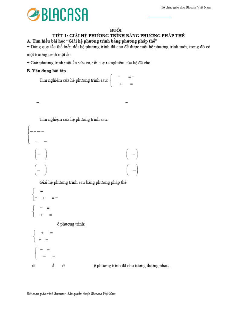 Buoi 17 Giai He Phuong Trinh Bang Phuong Phap The Phuong Phap Cong Dai So Ly Thuyet Va Bai Tap | PDF