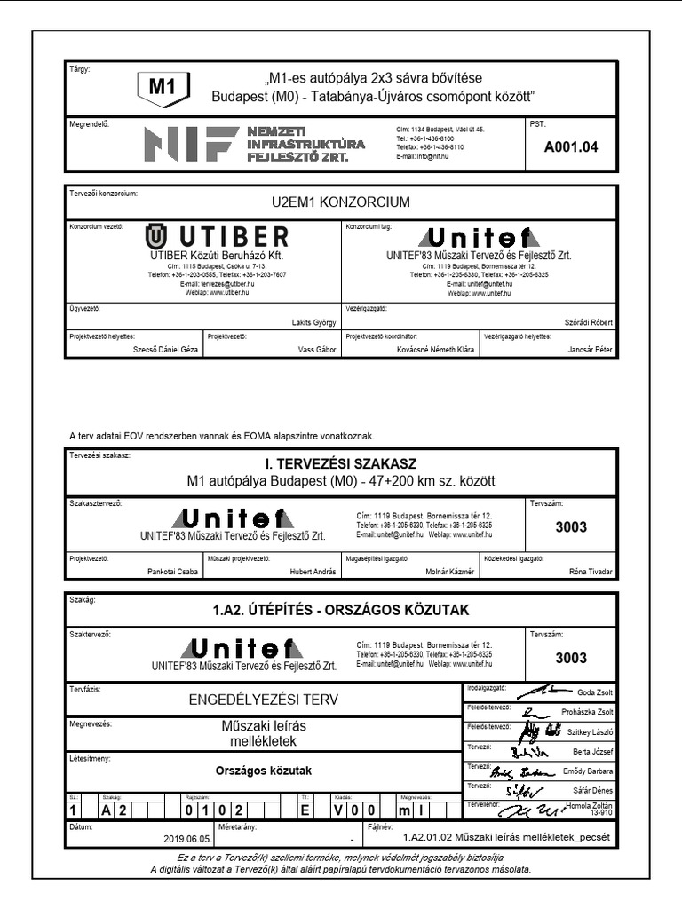 M1 Autópálya Orszagos Kozutak Epitese 1 A2 0102 E V00 Műszaki Leírás ...