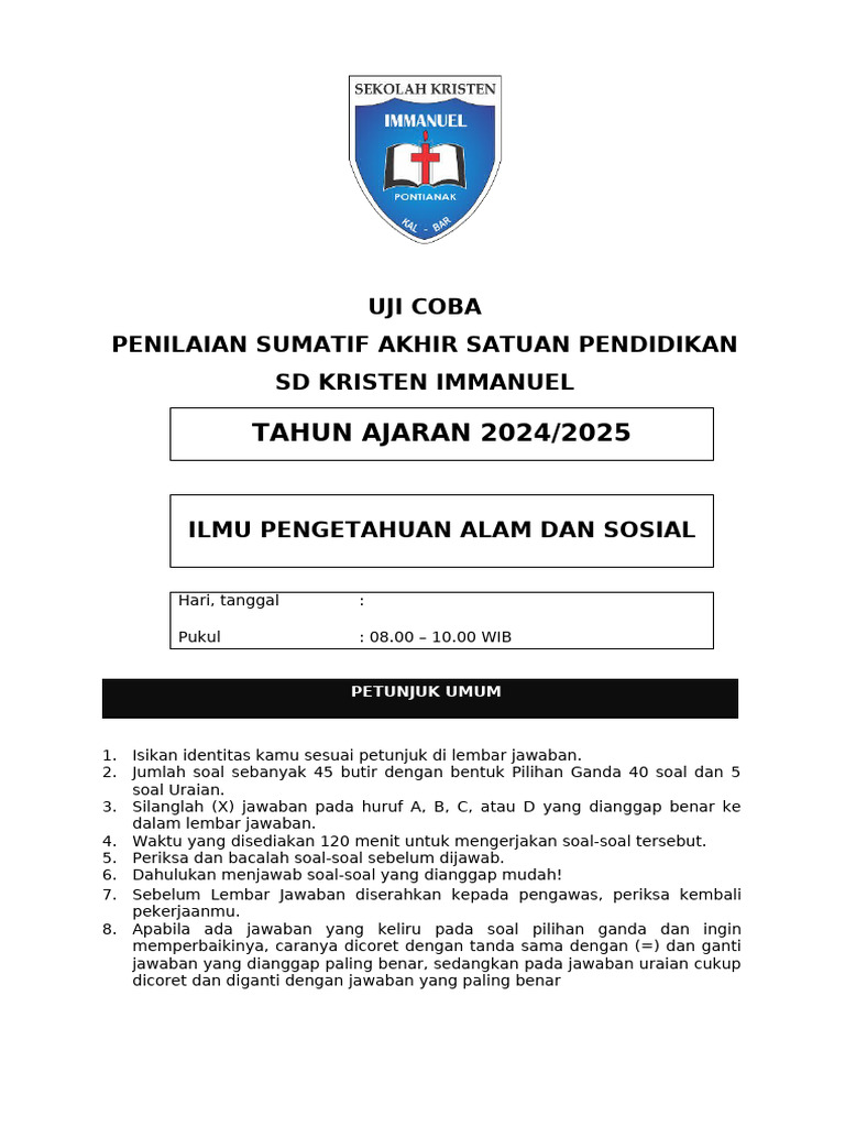 Soal Try Out PSASP IPAS 2024-2025 | PDF