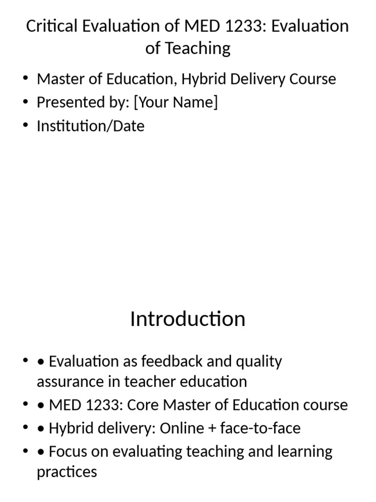 MED 1233 Course Evaluation Presentation | PDF | Evaluation | Qualitative Research
