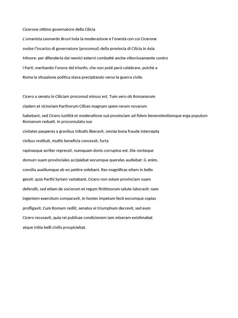 Cicerone Ottimo Governatore Della Cilicia | PDF