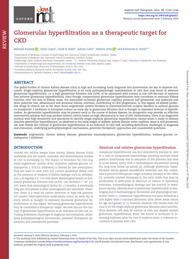 Glomerular hyperfiltration as a therapeutic target for CKD | PDF ...