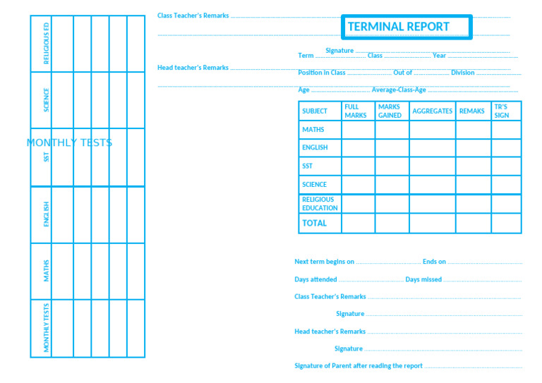 Terminal Report Card Format | PDF