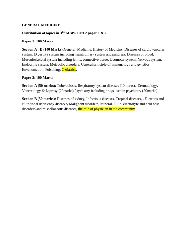 3rd MBBS Part 2 General Medicine Topics | PDF | Diabetes | Tuberculosis