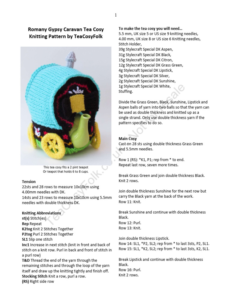 Romany Gypsy Caravan Tea Cosy Knitting Pattern 1.0 | PDF | Knitting ...