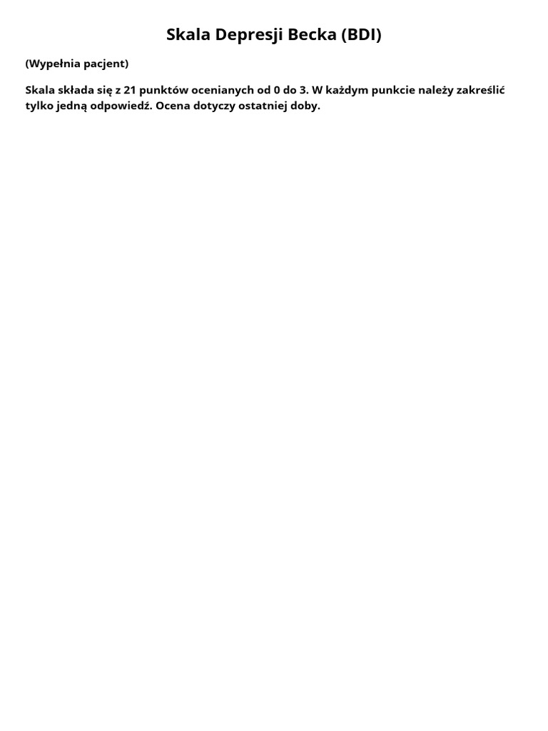 Skala Depresji Becka (BDI) | PDF