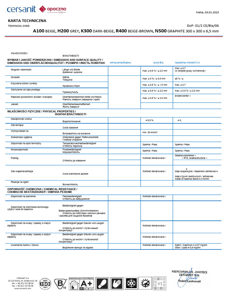 Karta Techniczna - Gres Techniczny 6,5 | PDF