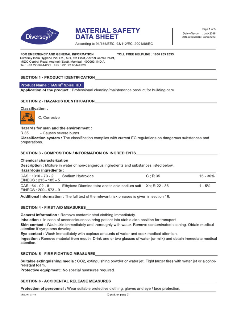 Msds - Taski Spiral Hd-Min | PDF