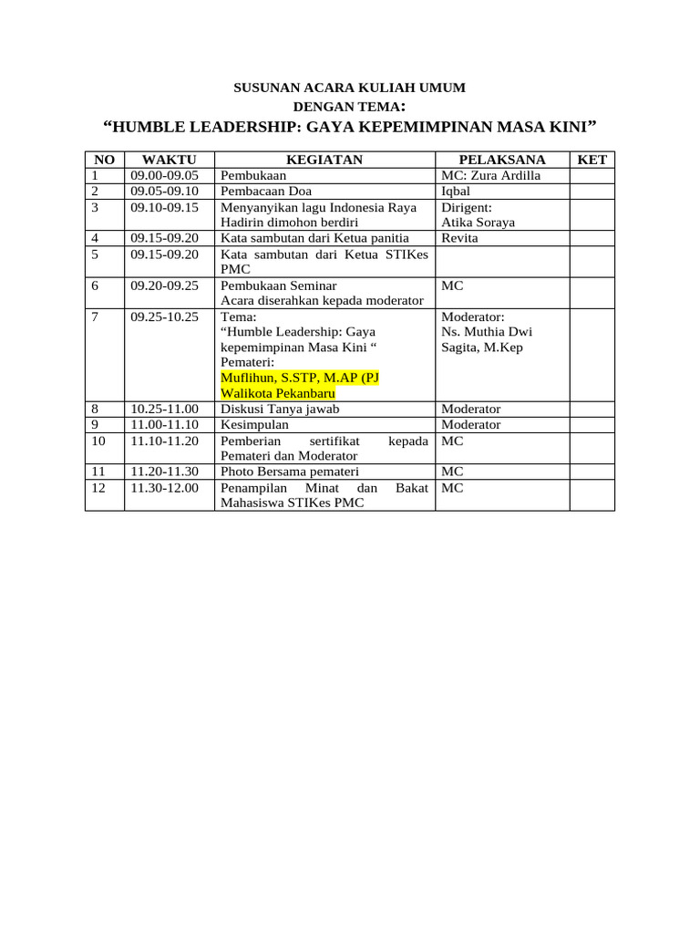 SUSUNAN ACARA KULIAH UMUM 2023 | PDF