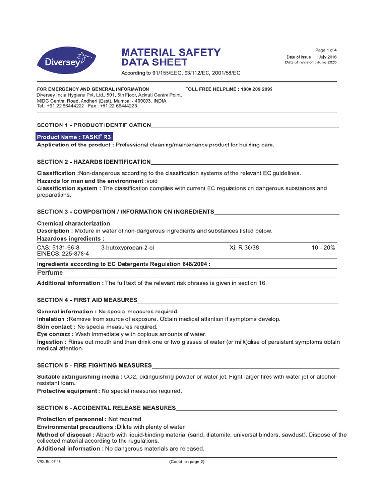 MSDS - TASKI R3 (1) - Min | PDF