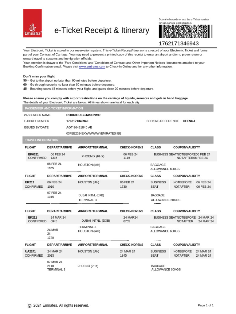 Emirates e Ticket 1 | PDF