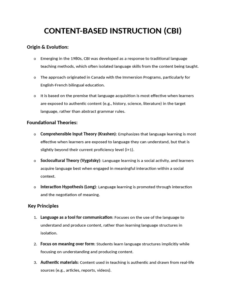 CONTENT-BASED APPROACH | PDF | Learning | Education Theory