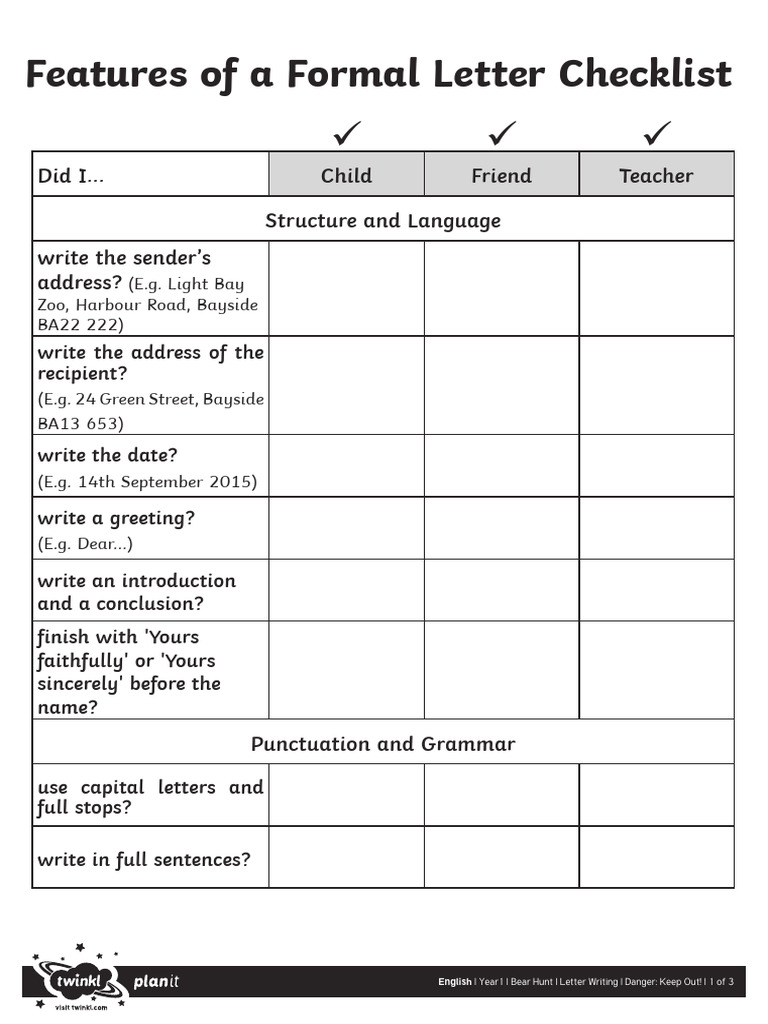 2.4 Formal Letter Writing Checklist | PDF
