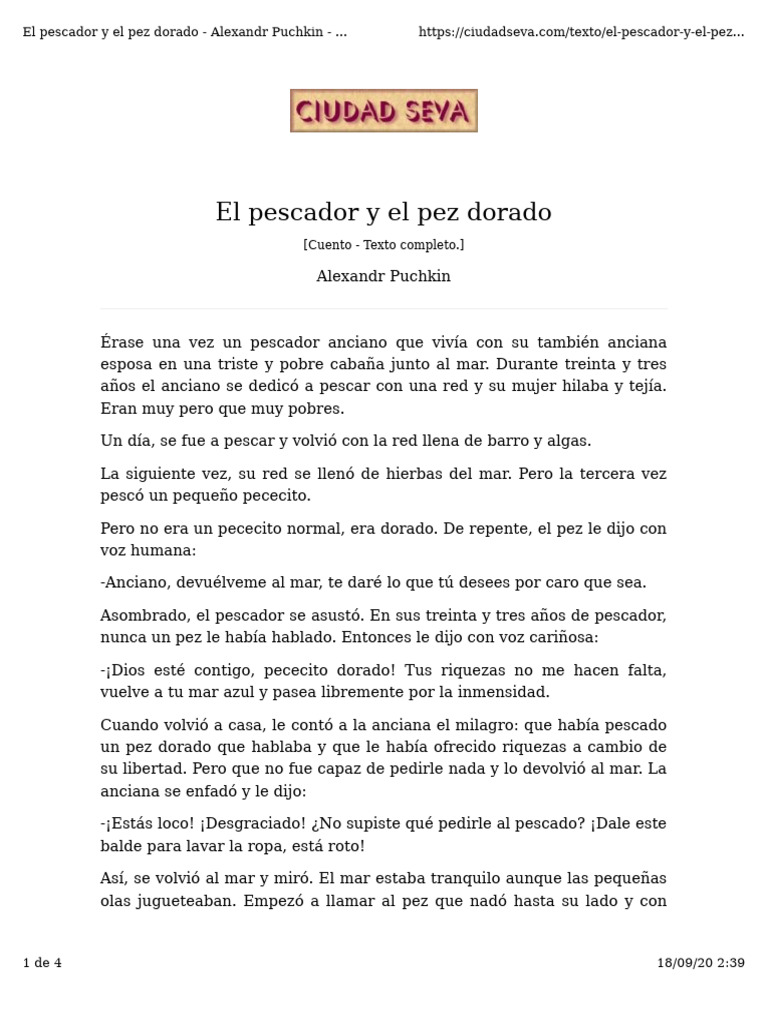 Alexandr Pushkin - El Pescador y El Pez Dorado | PDF