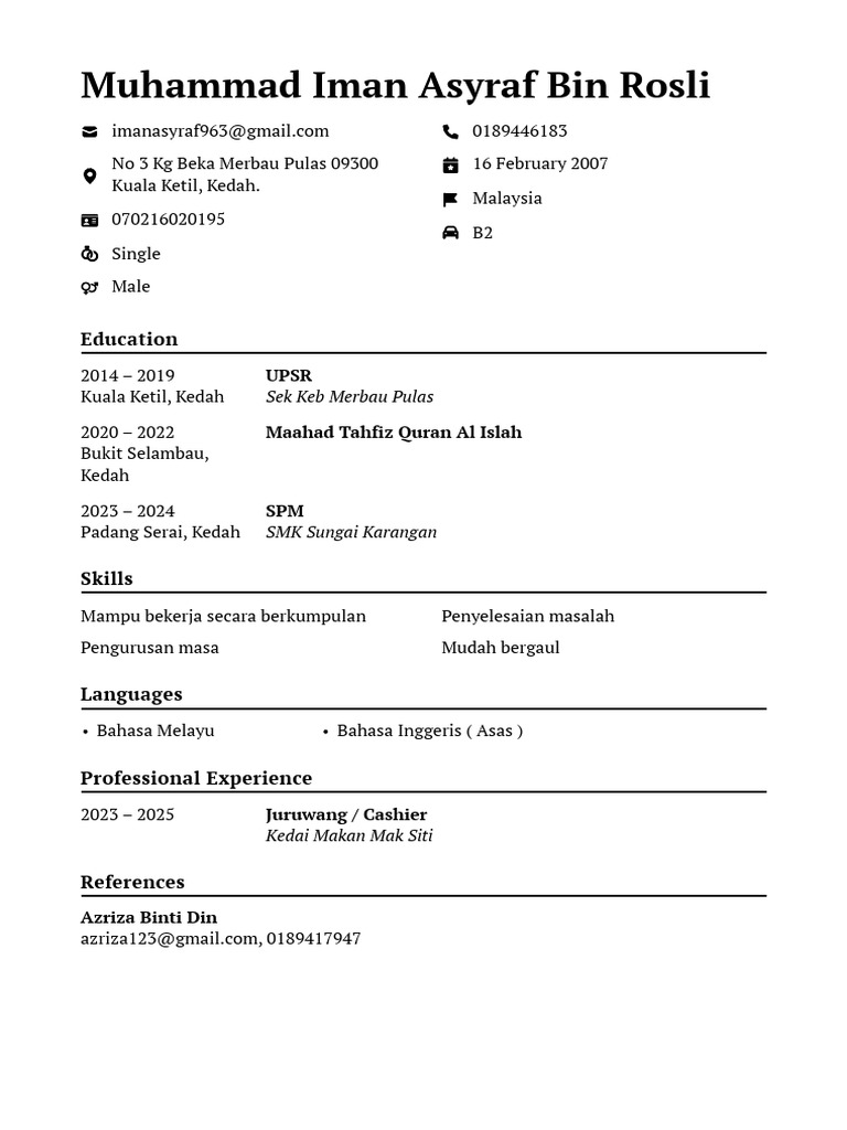 Muhammad Iman Asyraf Bin Rosli FlowCV Resume 20250506 | PDF