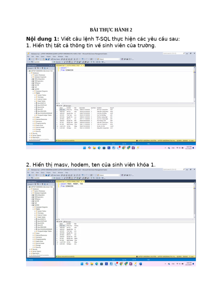 QTCSDL (3) -BÀI THỰC HÀNH SỐ 2 | PDF