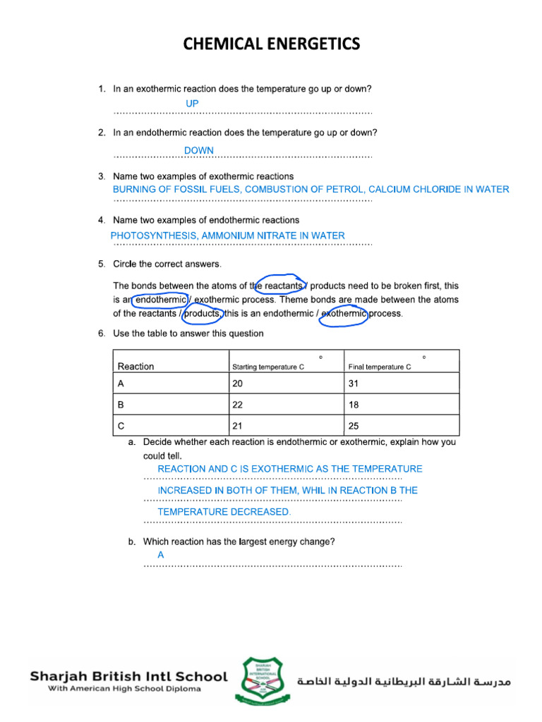 Chemical Energetics Worksheet ANSWER | PDF