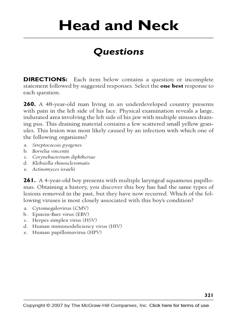 Head and Neck Pathology Questions | PDF | Esophagus | Hepatitis