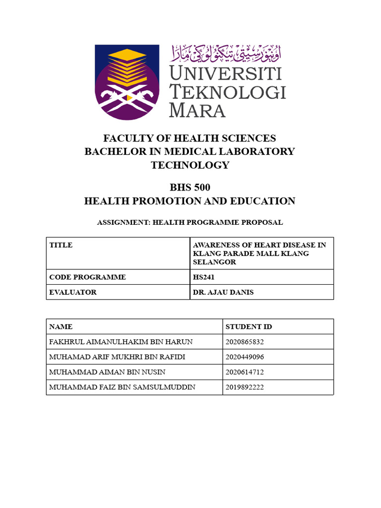 Bhs Health Programme Proposal | PDF | Coronary Artery Disease ...