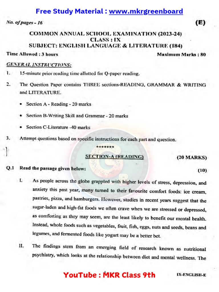 ENglish Class 9th | PDF